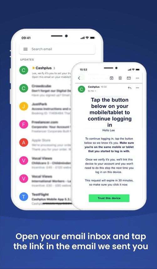 How to log in to the Cashplus Bank App and trust your device